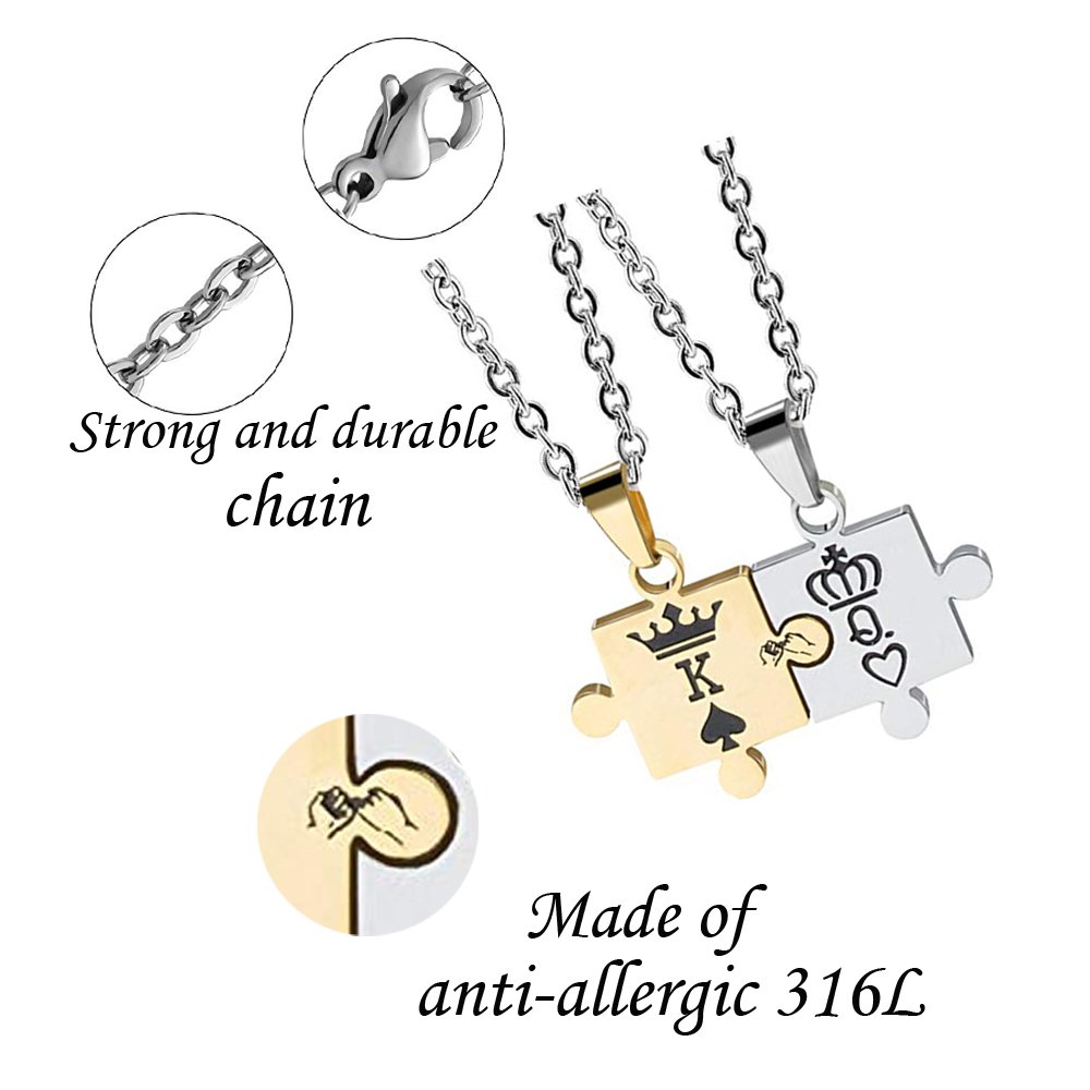 Couples Necklace Girlfriend And Boyfriend Puzzle For His and Hers Stainless Steel Matching Pendant K & Q Set Best Gifts For Boyfriend Girlfriend