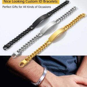 PROSTEEL Custom Name ID Bracelet 18K Gold Plated Stainless Steel Cuban Chain Women Personalized Engrave Bracelets for Men