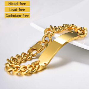 PROSTEEL Custom Name ID Bracelet 18K Gold Plated Stainless Steel Cuban Chain Women Personalized Engrave Bracelets for Men