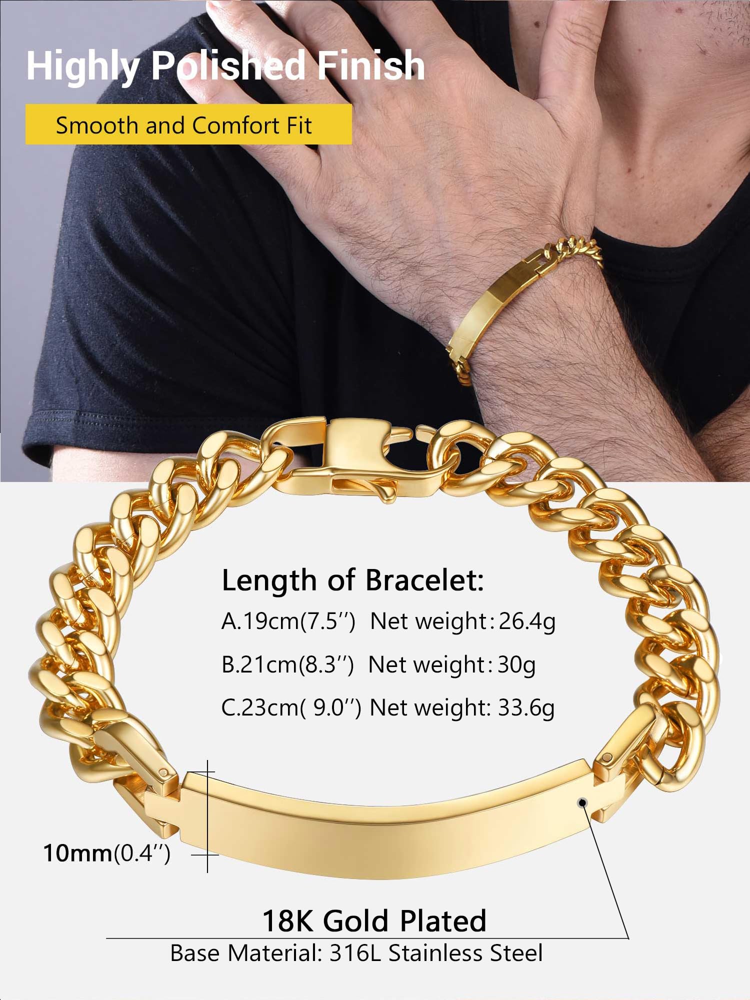 PROSTEEL Custom Name ID Bracelet 18K Gold Plated Stainless Steel Cuban Chain Women Personalized Engrave Bracelets for Men