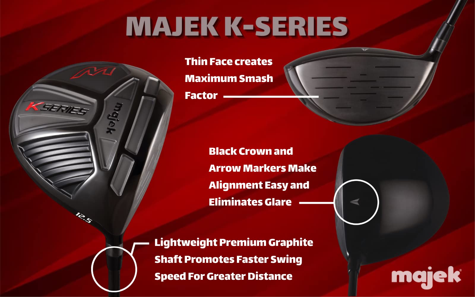 Big & Tall Men's (+1" Longer than Standard Length) Majek High Launch Golf K Series 460cc 12.5° Driver Right Handed Premium Ultra Forgiving Regular Flex Graphite Shaft Tour Velvet Grip