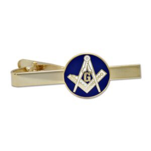 square & compass masonic tie clip - [blue & gold][2 1/4'' wide]