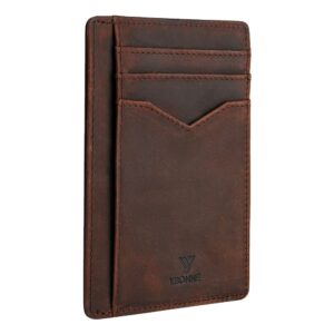 ybonne thin front pocket wallet for men and women, rfid blocking card holder, made of finest genuine leather (brown)