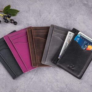 YBONNE Thin Front Pocket Wallet for Men and Women, RFID Blocking Card Holder, Made of Finest Genuine Leather (Brown)