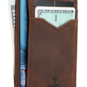 YBONNE Thin Front Pocket Wallet for Men and Women, RFID Blocking Card Holder, Made of Finest Genuine Leather (Brown)