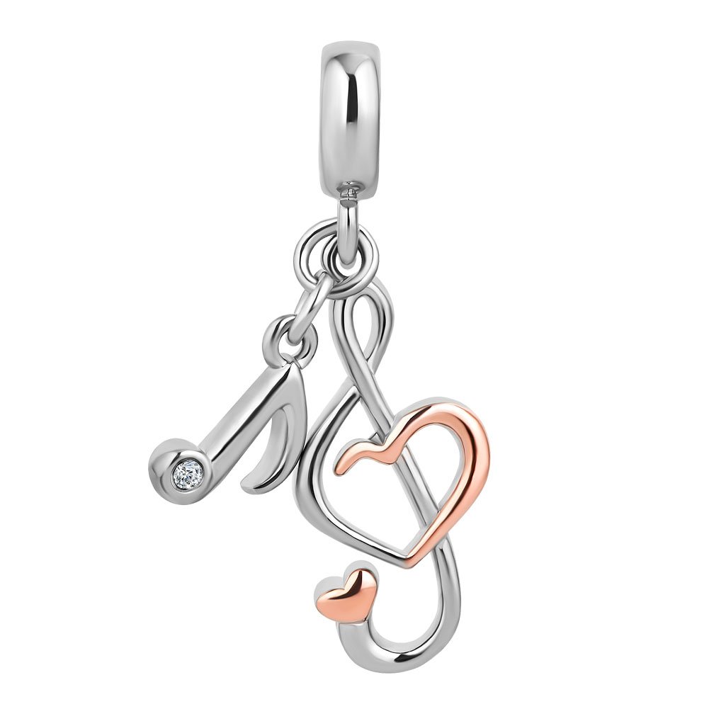 CharmSStory Rose Gold Music Notes Heart Charms for Bracelets Necklaces Pendant(Music Note style 03)