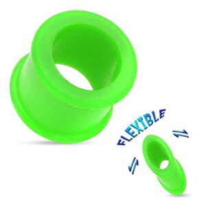 covet jewelry ultra soft silicone flexible double flat flared tunnel plug with vibrant colors (7/8" (22mm), green)