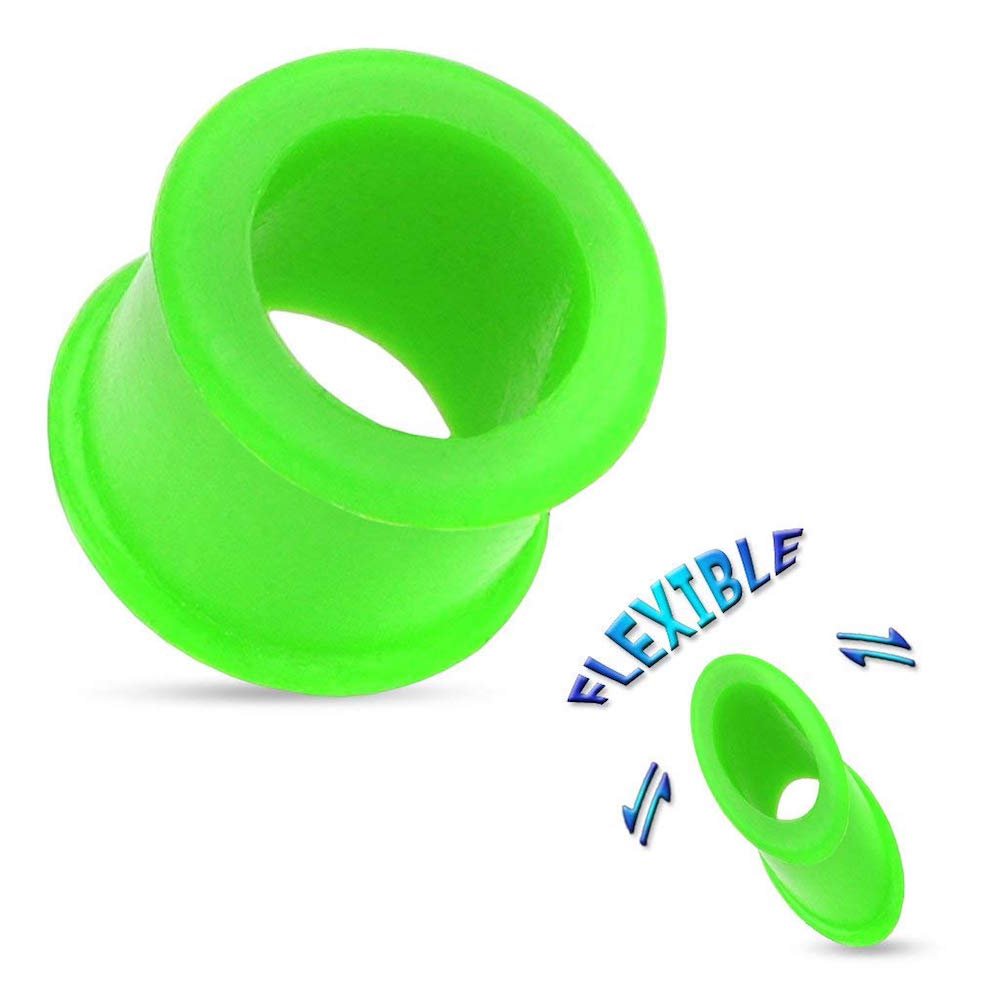 Covet Jewelry Ultra Soft Silicone Flexible Double Flat Flared Tunnel Plug with Vibrant Colors (7/8" (22mm), Green)