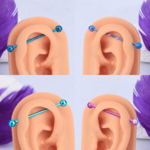 OUFER 4PCS 14G Surgical Steel Paint Swirl Splatter Industrial Barbell Cartilage Earrings 35mm Industrial Piercing Jewelry