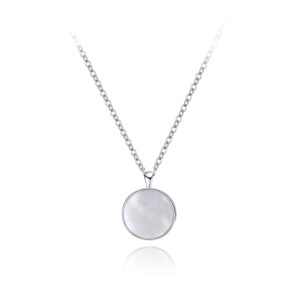 s.leaf minimalism round mother of pearl necklace sterling silver circle disc pendant shell pendant (silver)