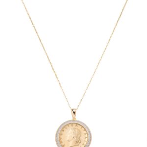 Miabella 18K Gold over 925 Sterling Silver Diamond Accent Genuine Italian 20 Lira Coin Medallion 18 Inch Chain Pendant Necklace for Women (yellow gold plated silver)