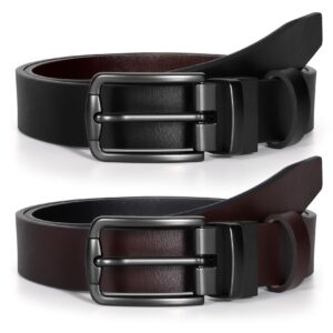 jasgood women leather reversible belt, ladies belt for jeans with rotated buckle(suit for pants size 27-31 inches, black)