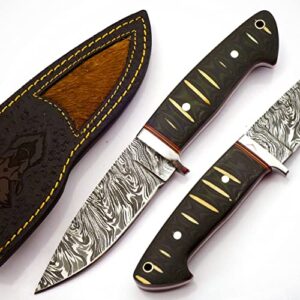 handmade damascus hunting knife with sheath for belt – 10 inches fixed blade full tang 1095 steel knife with green micarta handle