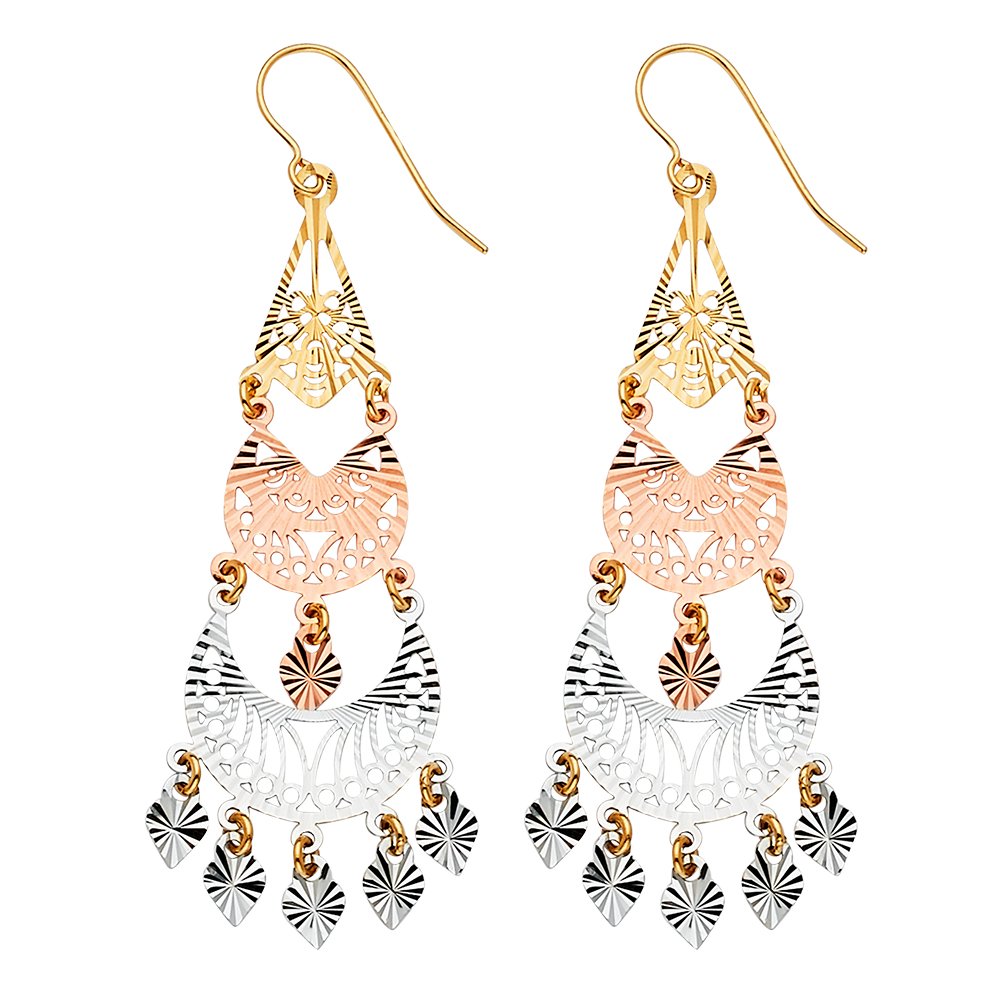 GoldenMine 14k Tri Color Gold Filigree Chandelier Earrings (57 x 21 mm)