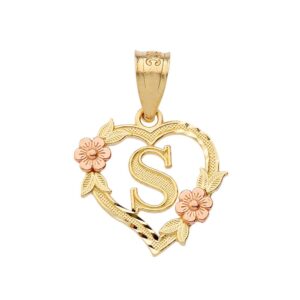 10k beautiful two-tone initial heart pendant for women in yellow and rose gold - letter s