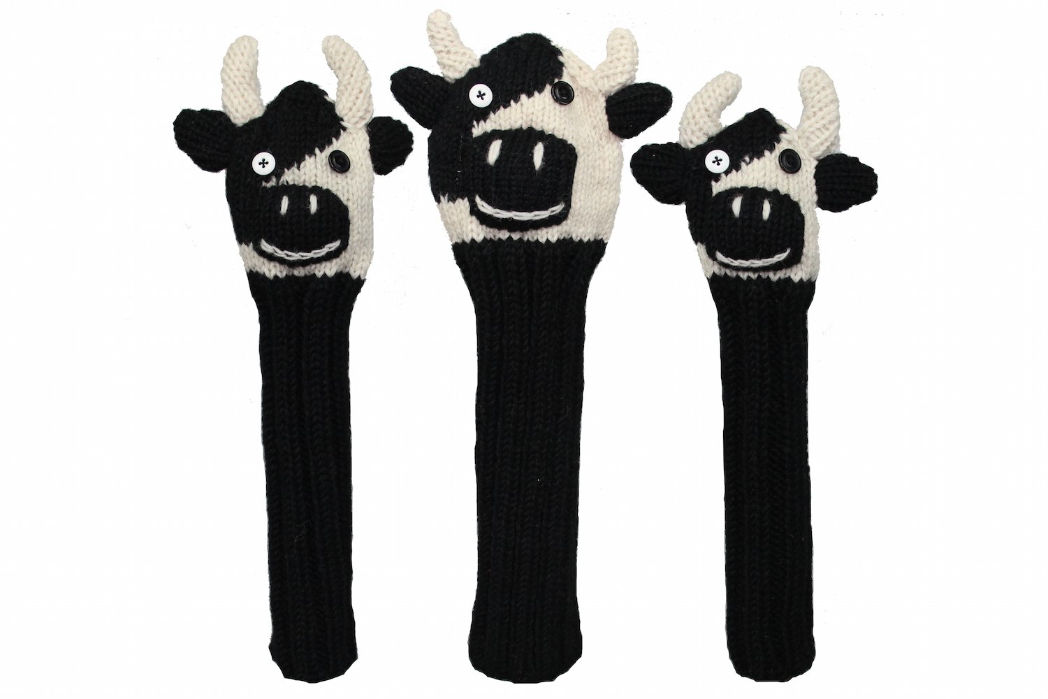 Sunfish Animal Knit Wool Golf Headcover Set Driver Fairway Hybrid Cow