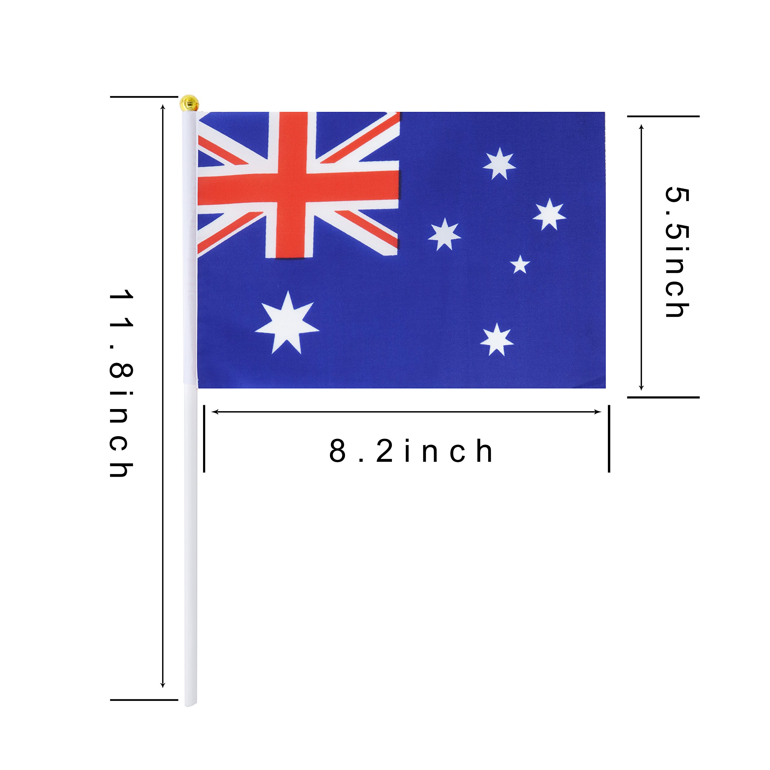 25 Pack Hand Held Small Mini Flag Australia Flag Australian Stick Flag Round Top National Country Flags,Party Decorations Supplies For Parades,World Cup,Festival Events,International Festival