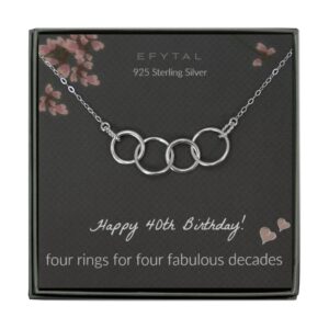 efytal 40th birthday gifts women, sterling silver four circle necklace, 40 year old birthday gifts for women, 40th birthday decorations woman