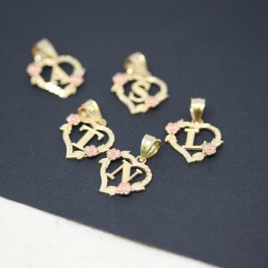 14k Beautiful Two-Tone Initial Heart Pendant for Women in Yellow and Rose Gold - Letter N