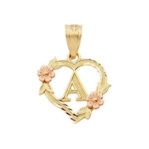 14k beautiful two-tone initial heart pendant for women in yellow and rose gold - letter a