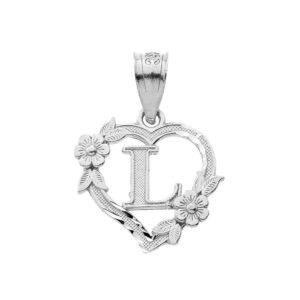 calirosejewelry beautiful sterling silver initial heart pendant for women - letter l