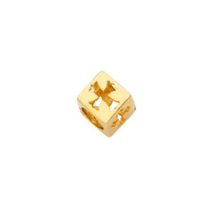 goldenmine 14k yellow gold cross religious dice slider for mix&match bracelet (size : 10 x 9 mm)