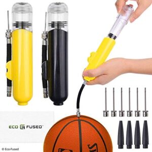 2x ball pump - super compact - dual action (pumps air when you push and pull) - for sport balls (basketball, soccer, football, rugby, volleyball, yoga, etc.) and inflatables (beach balls, pool floats)