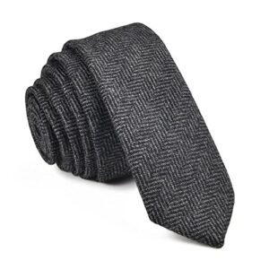 voboom mens necktie skinny tie tweed pattern woolen neck tie (06 black)