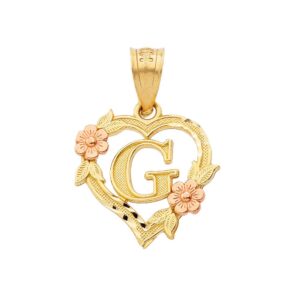 14k beautiful two-tone initial heart pendant for women in yellow and rose gold - letter g