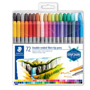 STAEDTLER 3200 TB72 Design Journey Double-Ended Fibre-Tip Pens with Two Nibs - Narrow and Wide, Pack of 72