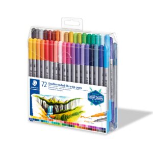 STAEDTLER 3200 TB72 Design Journey Double-Ended Fibre-Tip Pens with Two Nibs - Narrow and Wide, Pack of 72