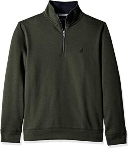 nautica men's solid 1/4 zip fleece sweatshirt, moss heather, medium