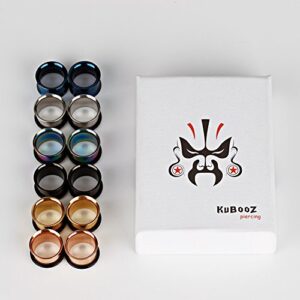 KUBOOZ 12pcs Set Colorful Stainless Steel O-ring Ear Plugs Tunnels Gauges Stretcher Piercings 1/2"