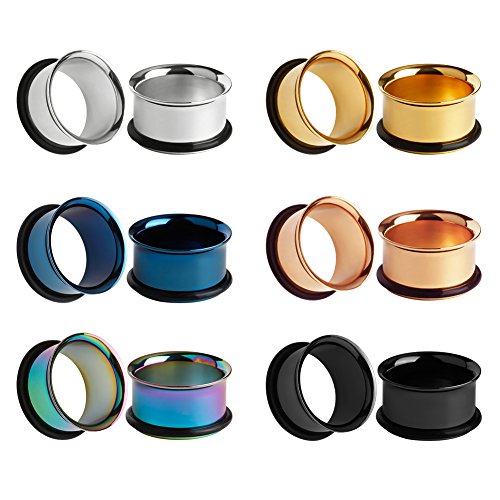 KUBOOZ 12pcs Set Colorful Stainless Steel O-ring Ear Plugs Tunnels Gauges Stretcher Piercings 1/2"