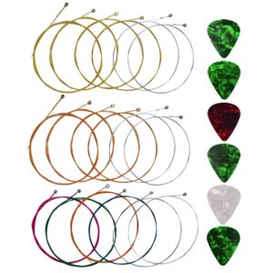 yookat acoustic guitar strings with 6 picks, 3 sets of 6 acoustic guitar kit guitar strings replacement steel string for beginners performers