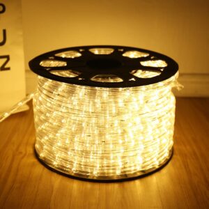 dingfu upgraded 100ft 720 led rope lights, indoor outdoor waterproof rope lights, warm white rope light for background,yard,garden,bridges decoration