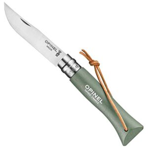 opinel n°06 pocket folding knife - stainless steel - safety ring (green sage)