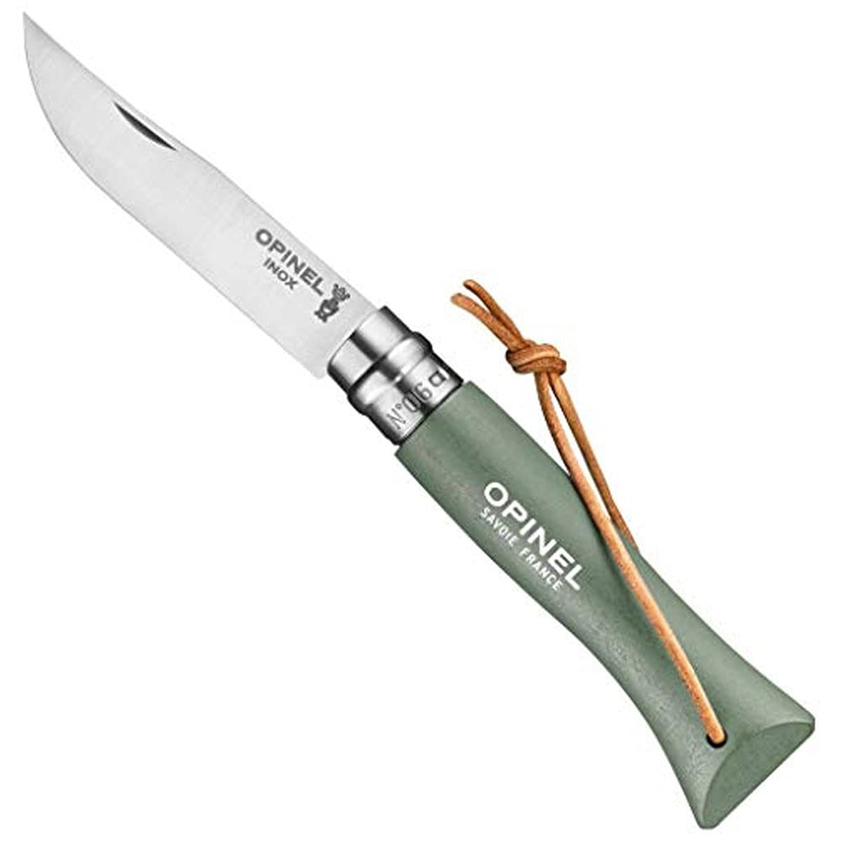 Opinel N°06 Pocket Folding Knife - Stainless Steel - Safety Ring (Green Sage)