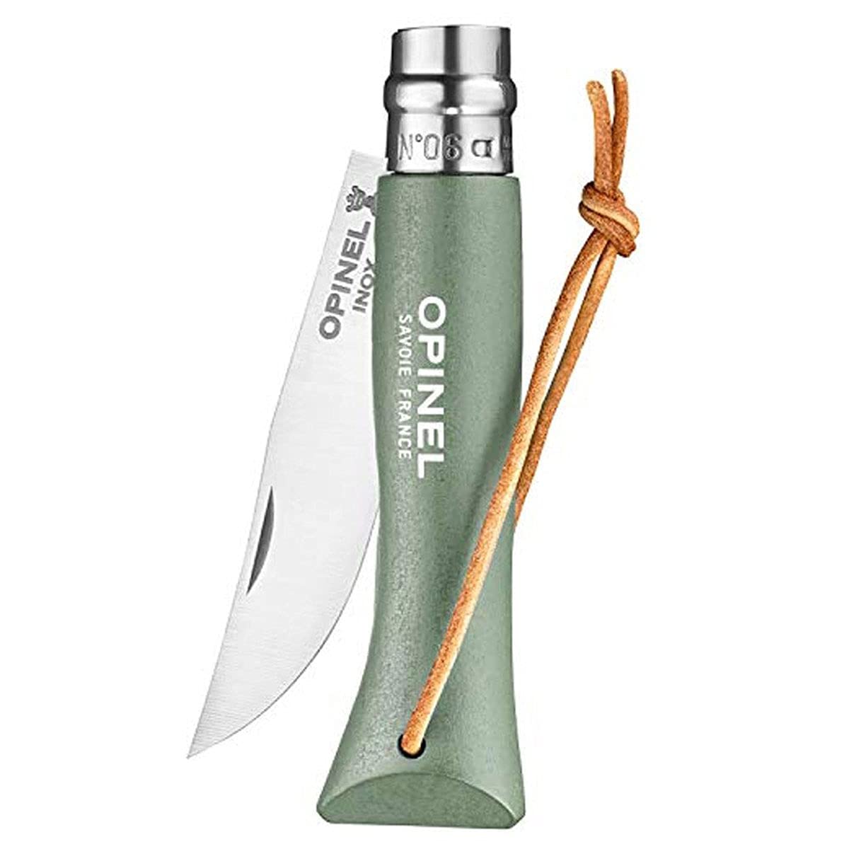 Opinel N°06 Pocket Folding Knife - Stainless Steel - Safety Ring (Green Sage)