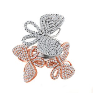 elegant j. ny 14kt gold plated triple two-toned silver/rose gold dainty butterfly statement rings with cz crystals for women (7)