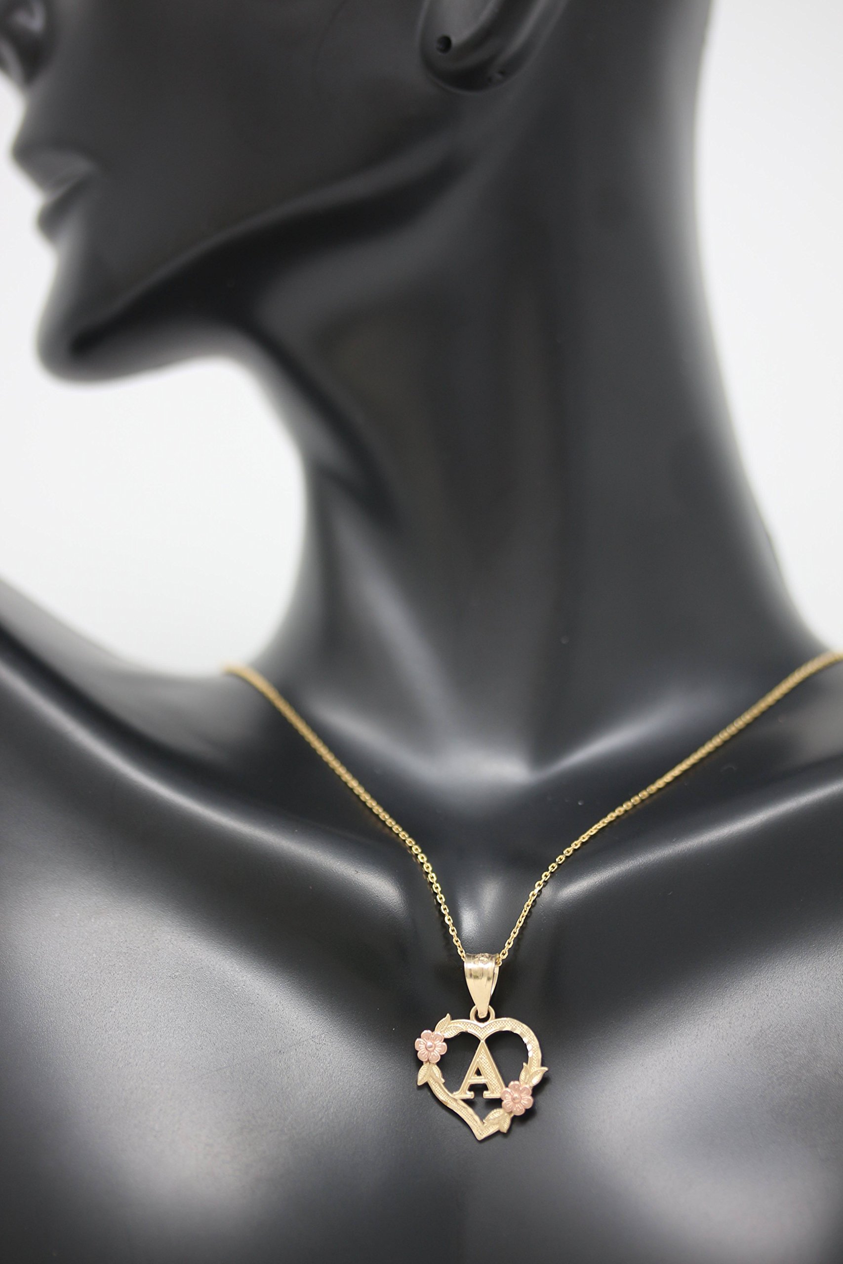 10k Two-Tone Initial Heart Pendant Necklace for Women in Yellow and Rose Gold - Letter R, 20"