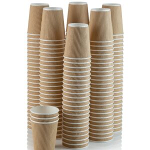 NYHI Set of 150 Ripple Insulated Kraft Paper Cups Coffee Tea Hot Cups Recyclable 3 Layer Rippled Wall For Better Insulation Perfect for Cappuccino Hot Cocoa or Iced Drinks 8 oz