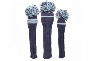 sunfish knit wool golf headcover set driver fairway hybrid navy and light blue