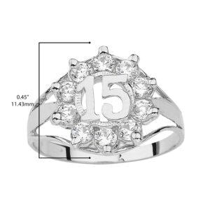 .925 Sterling Silver Cubic Zirconia ‘15’ Fifteen Ring - Size 6-1/2