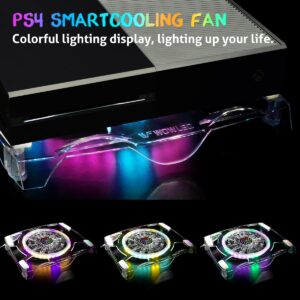 WFPOWER Upgrade USB Dream Color Cooling Fan Stand, LED Rainbow Color Cooler, Neon Light Fan Pad Stand Accessories Compatible with PS4, PS4 Slim, XBOX One X, Notebook, Laptop, Consoles