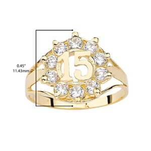 10k Yellow Gold Round Cubic Zirconia Openword Quinceanera "15" Fashion Ring - Size 11