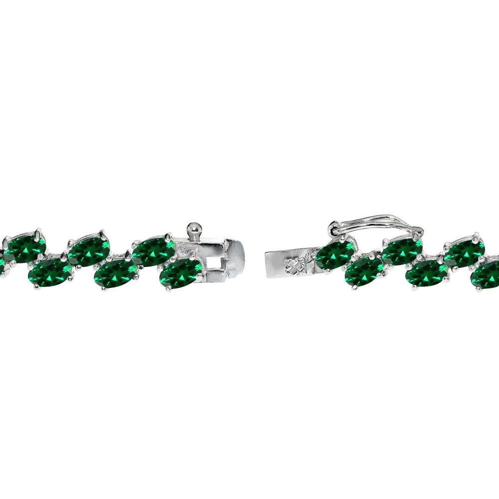 B. BRILLIANT Sterling Silver Simulated Emerald 5x3mm Oval Wave Tennis Bracelet