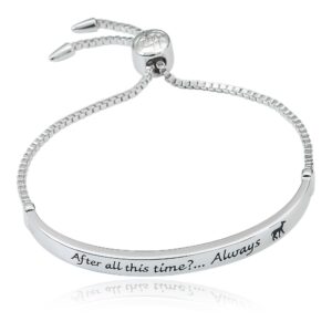 harry potter snape's love always bar lariat bracelet, silver plated, 8.5"