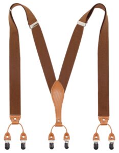 timiot mens suspender wide leather 6 metal clips adjustable straps y shape (coffe)