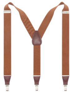 bioterti men’s y-shape 1.4 inch suspender -3 metal clips, elastic straps (camel)